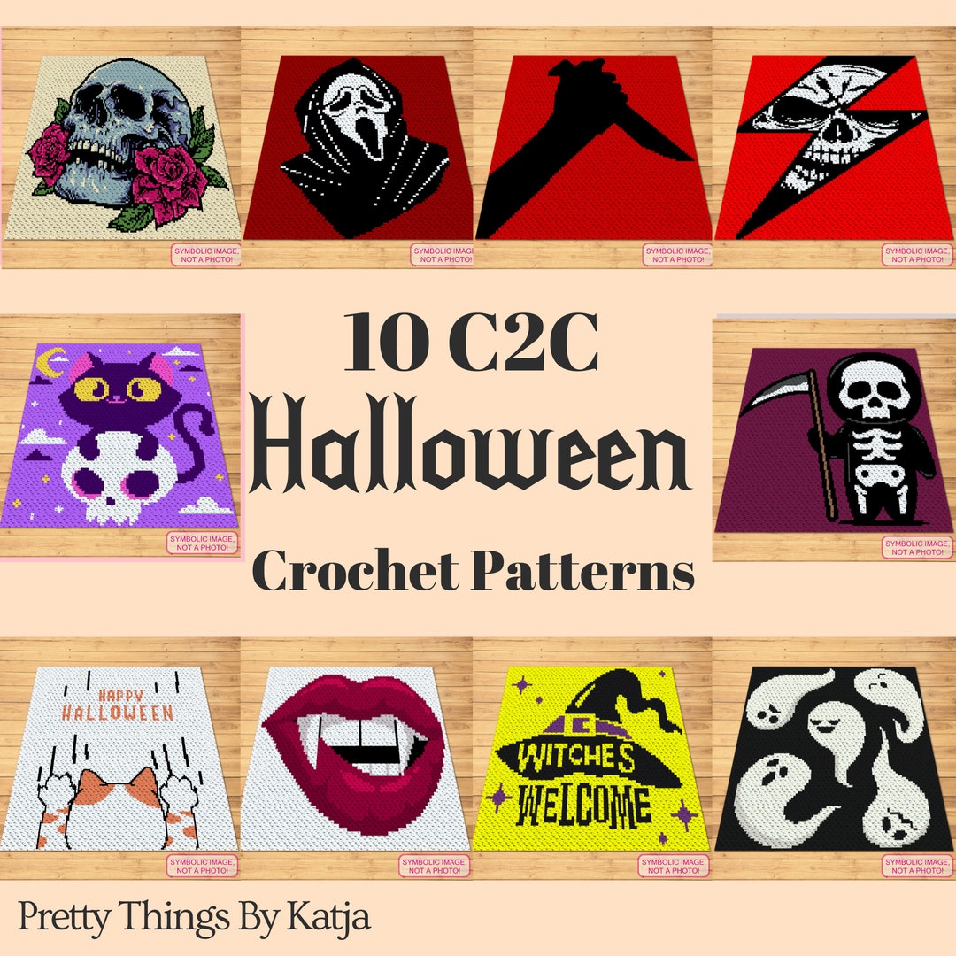 Halloween Crochet Bundle, C2C Crochet Pattern, Corner to Corner Crochet ...