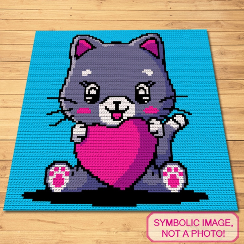 Crochet Kitty Pattern - Tapestry Crochet Blanket Pattern, Crochet Cat ...