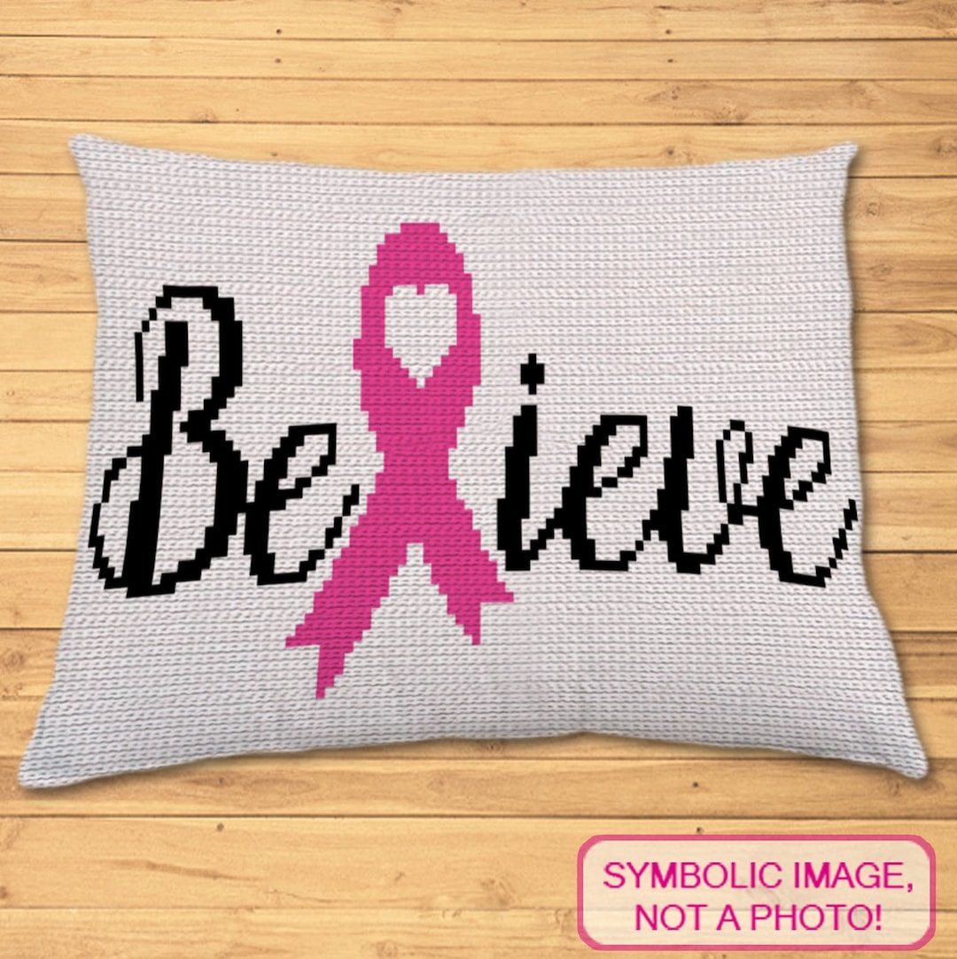 Crochet Pillow Pattern, Believe Pillow, Chemo Crochet, Awareness Ribbon ...