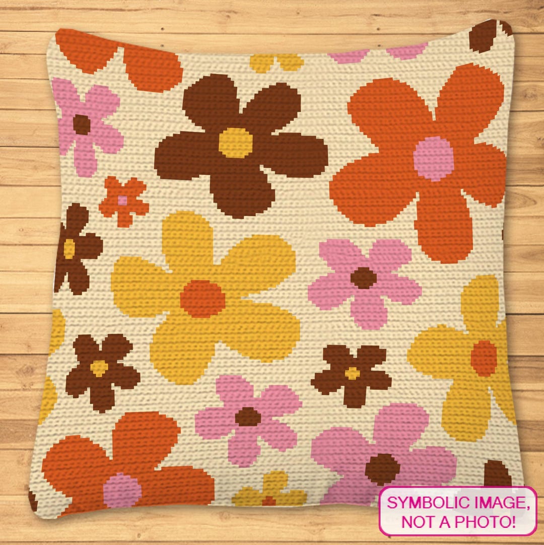 Flower Crochet Cushion, Floral Crochet Pattern, Crochet Graphgan ...