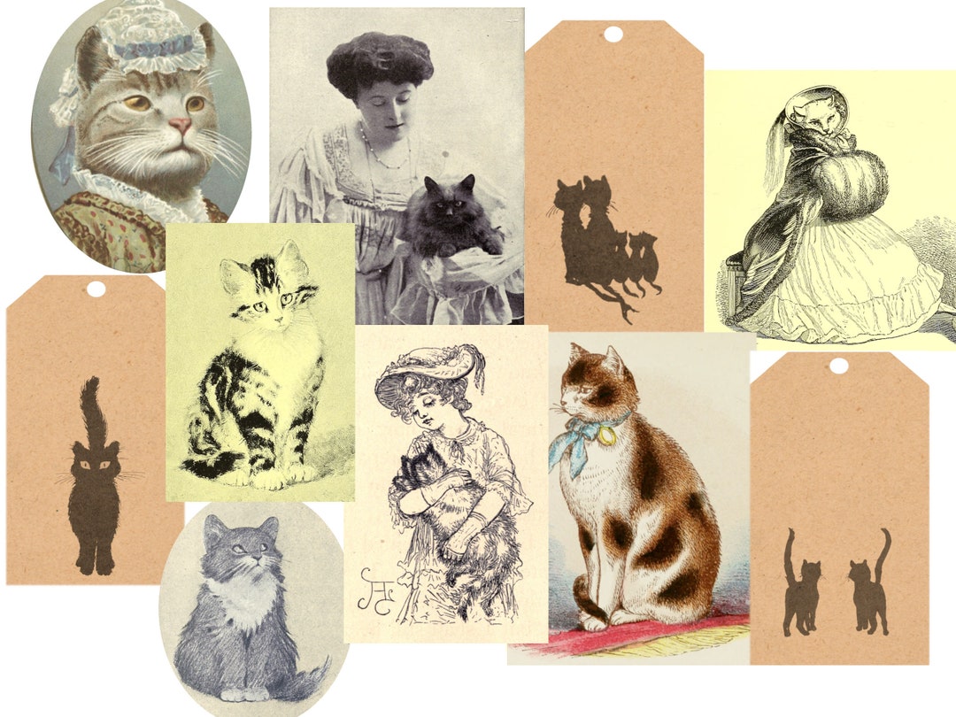 Digital Download - Vintage Cats - Cat Junk Journal Ephemera - Junk ...