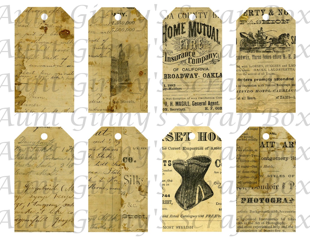 Printable Antique Tags - Shabby Ephemera - Junk Journal Labels - Etsy