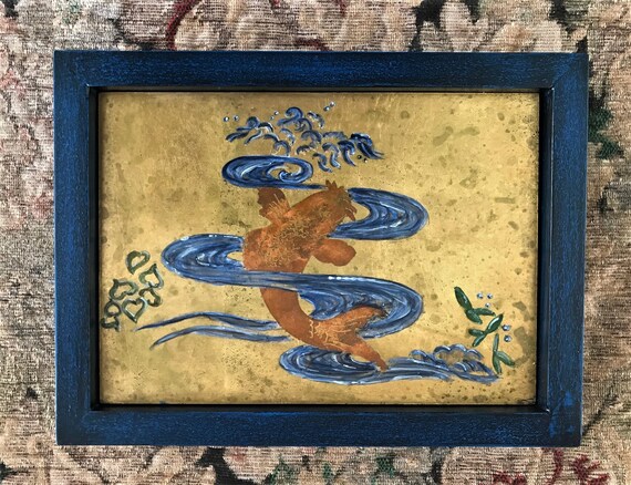 Handmade Copper Leaf Carp in Water with Custom Made Frame | Etsy