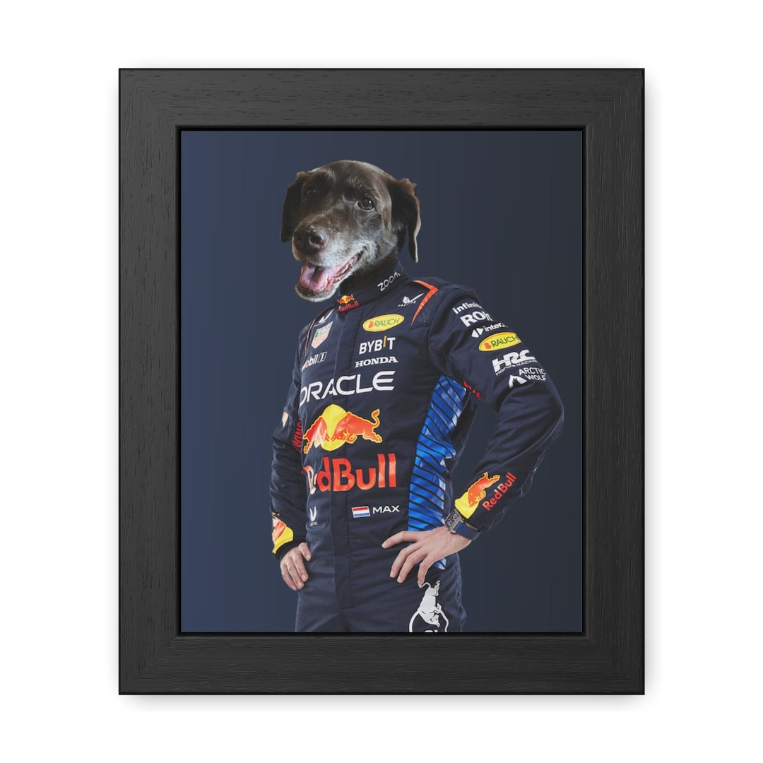 Max Verstappen Dog Head Framed Posters, Formula One Fan Gift, Wall Art ...