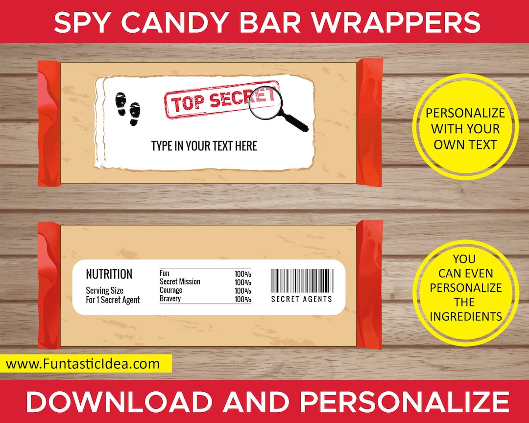 Spy / Secret Agent Candy Bar Wrappers - Spy Favor, Chocolate Labels ...
