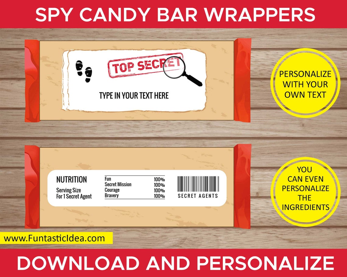 Spy / Secret Agent Candy Bar Wrappers - Spy Favor, Chocolate Labels ...