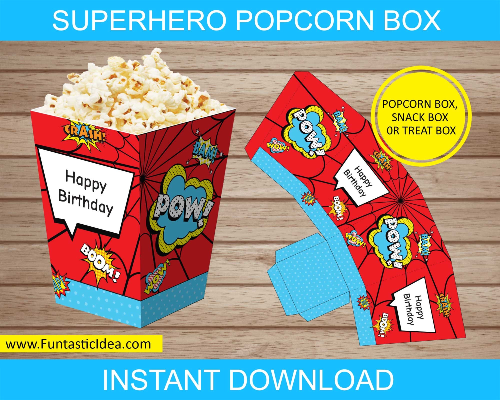 Comic Superhero Party Popcorn Boxes, Superhero Popcorn Containers ...
