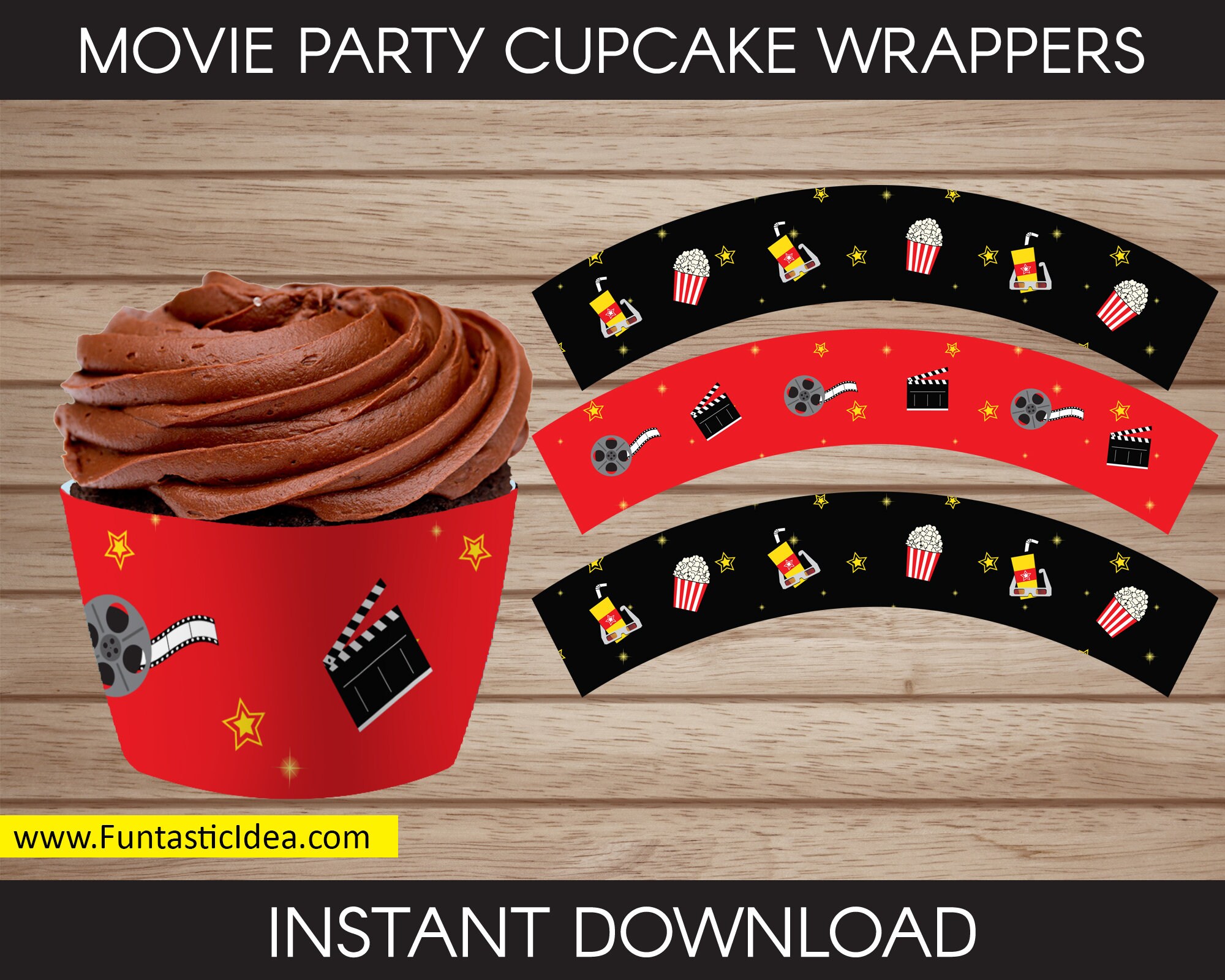 Movie Cupcake Wrappers - Movie Cupcakes, Movie Birthday Party, Movie ...