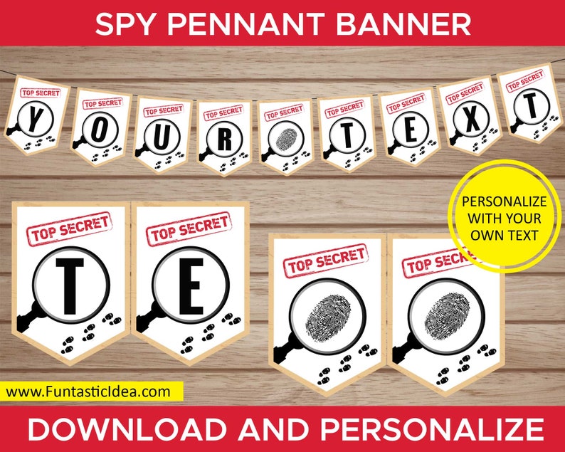 Spy / Secret Agent Pennant Banner, Spy Party Banner, Spy Party ...