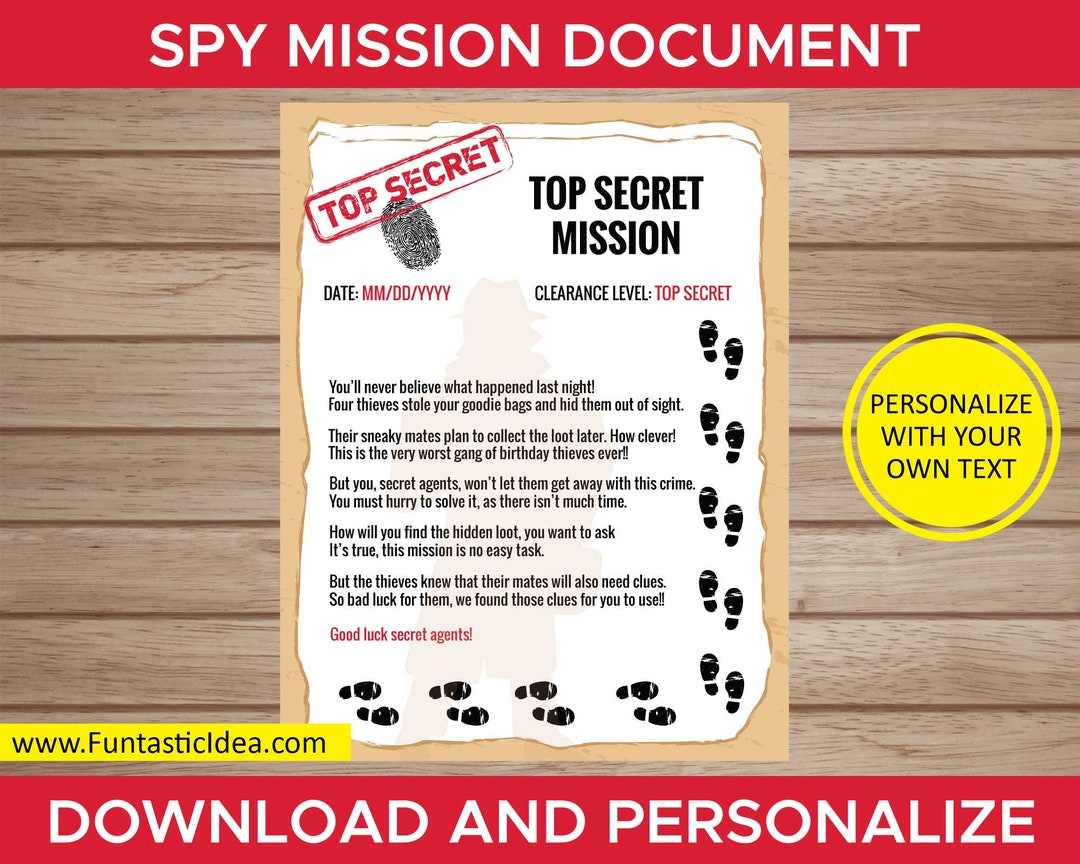 Spy / Secret Agent Mission Document - Spy Party Games, Spy Party ...