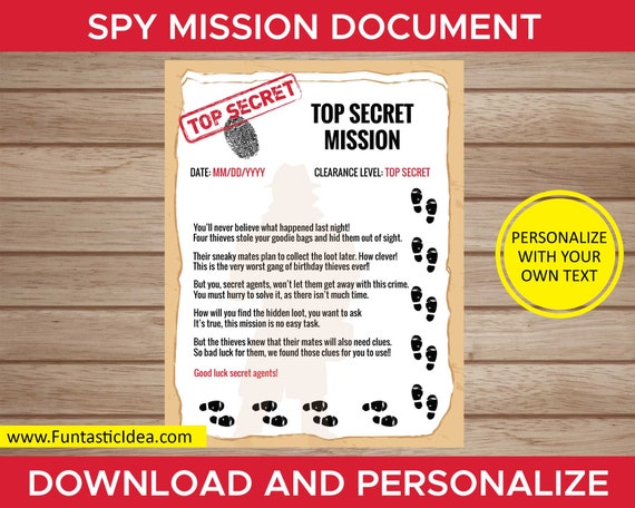 Spy / Secret Agent Mission Document Spy Party Games Spy - Etsy