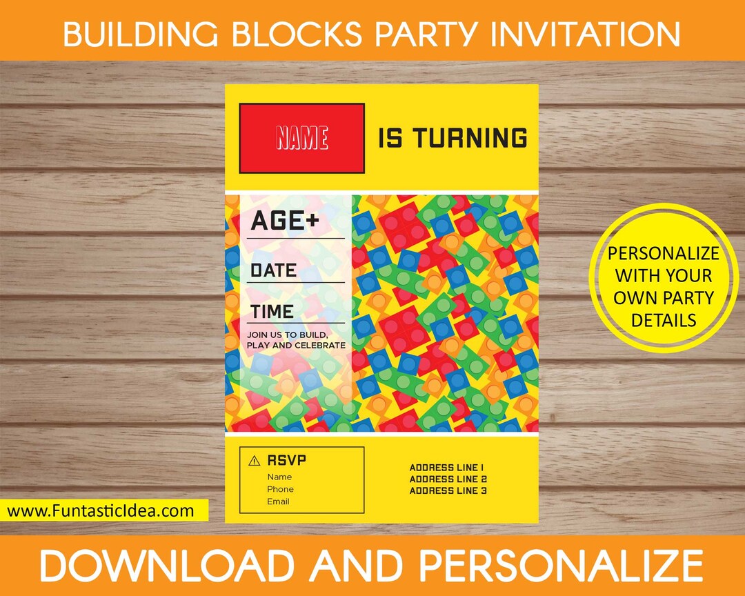 Building Blocks Birthday Invitation, Building Blocks Party Invitation ...