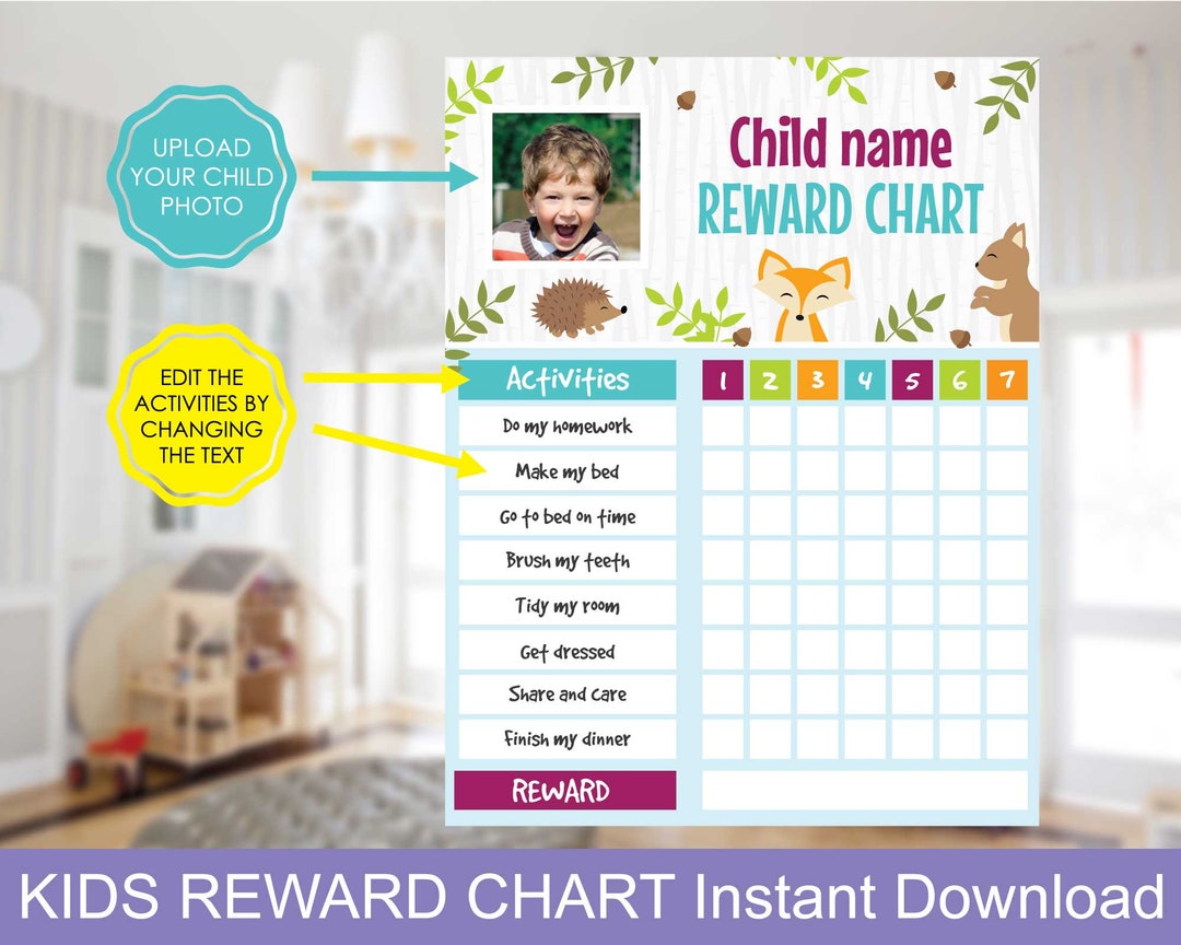 Personalized Reward Chart for Kids | Printable Reward Chart | Reward ...