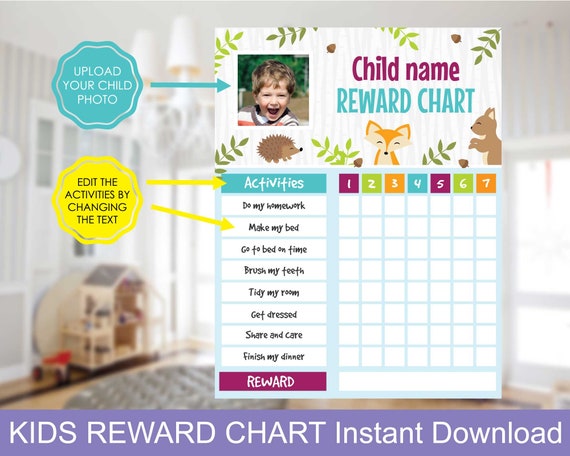 Personalized Reward Chart for Kids Printable Reward Chart | Etsy