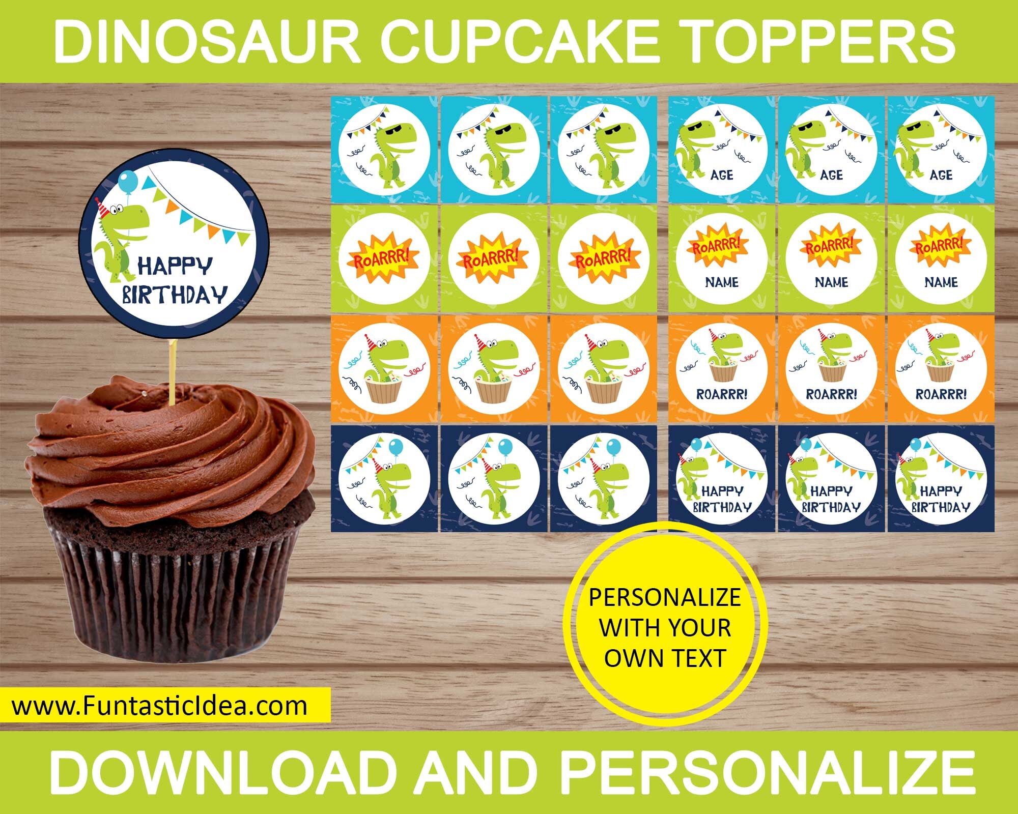 Dinosaur Birthday Cupcake Toppers, Dinosaur Circles, Dinosaur Cake ...