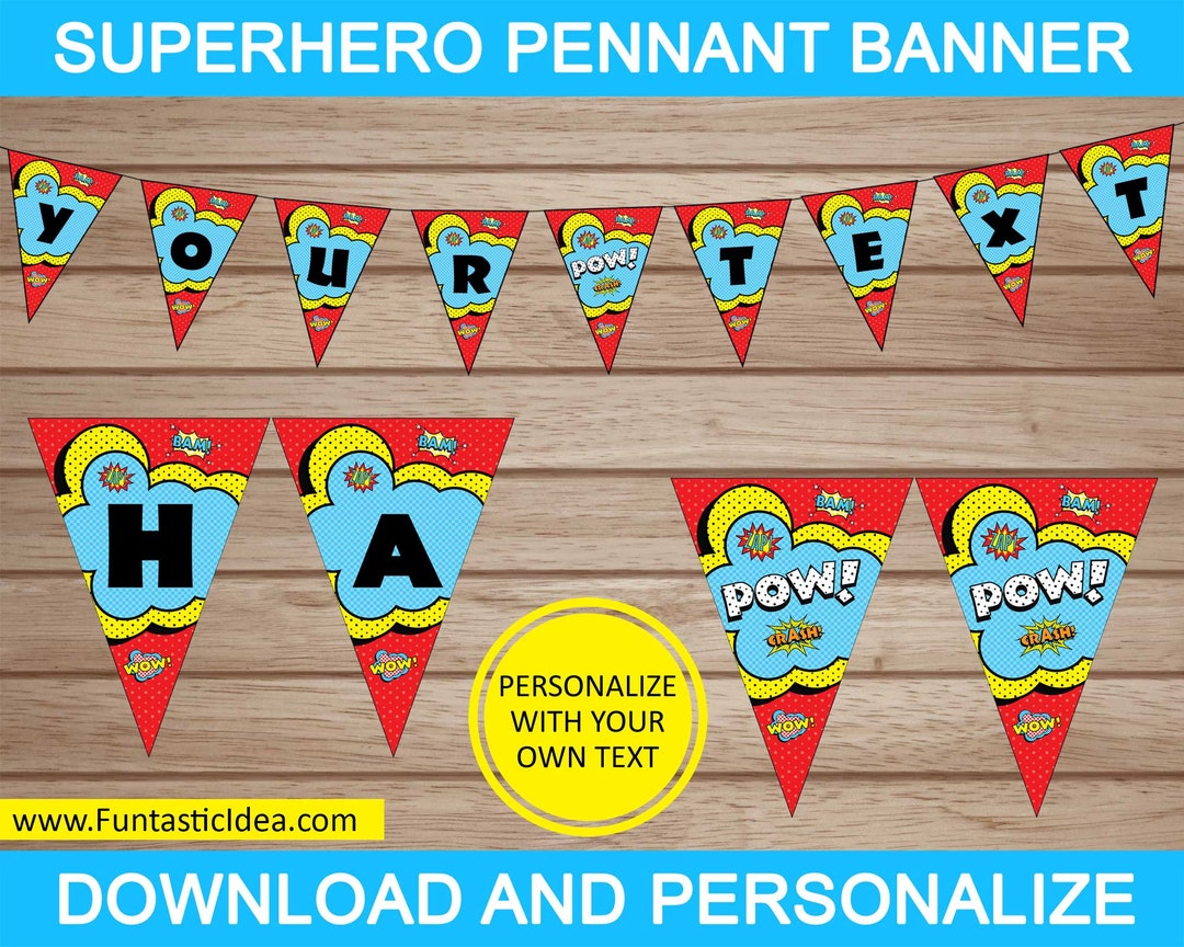 Superhero Pennant Banner, Superhero Party Banner, Superhero Party ...