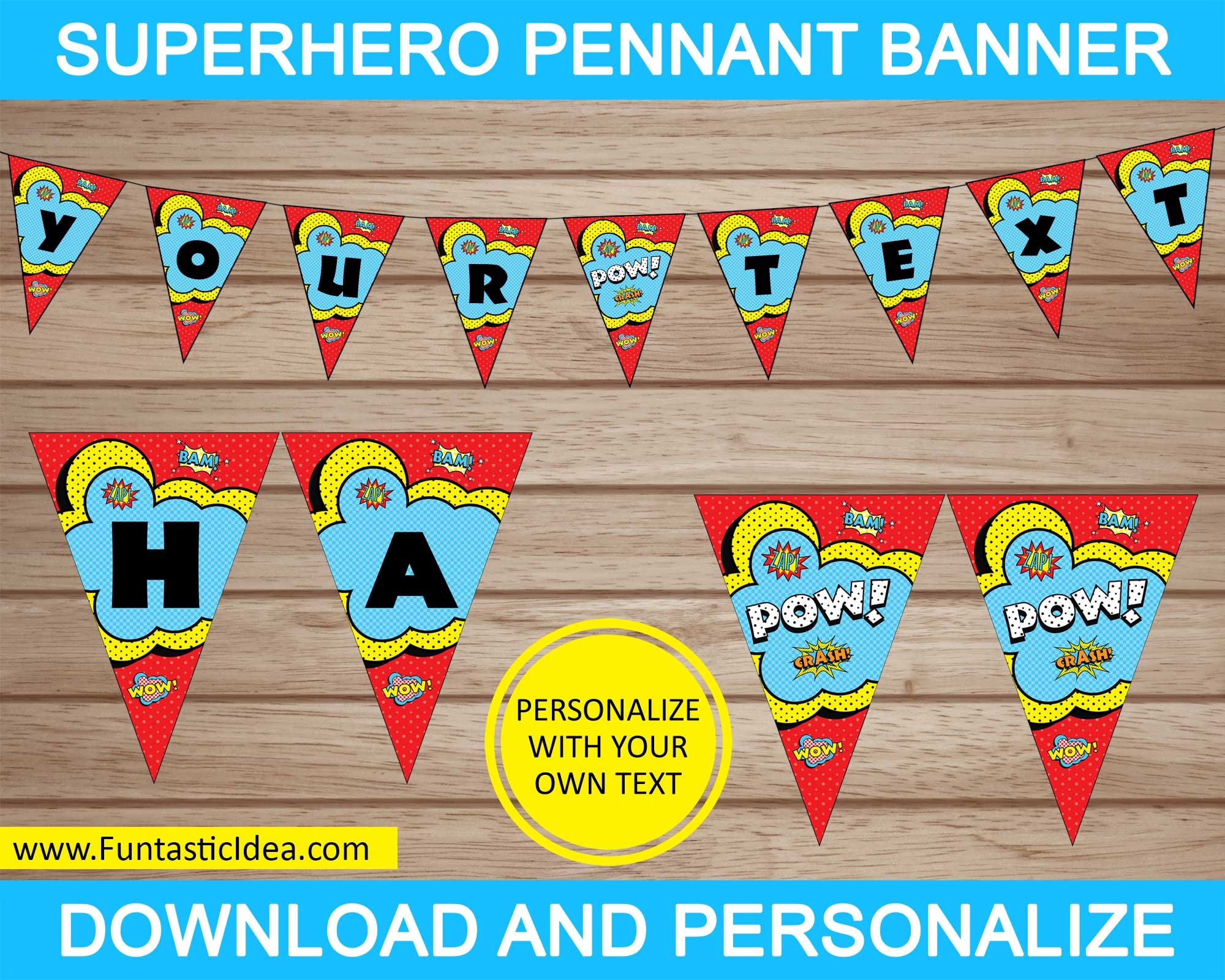 Superhero Pennant Banner, Superhero Party Banner, Superhero Party ...