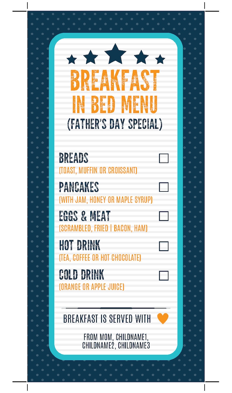 Fathers Day Breakfast in Bed Menu, Fathers Day Breakfast, Fathers Day ...