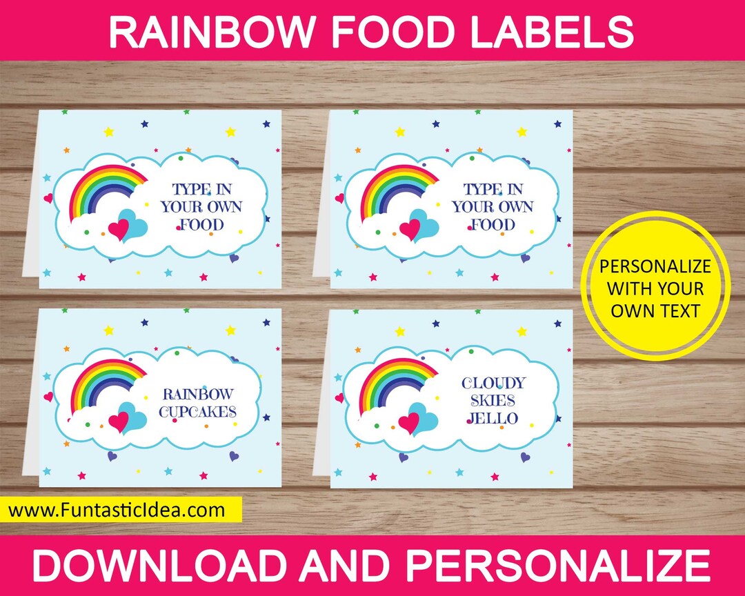 Rainbow Themed Party Food Labels, Rainbow Place Cards, Rainbow Tent ...