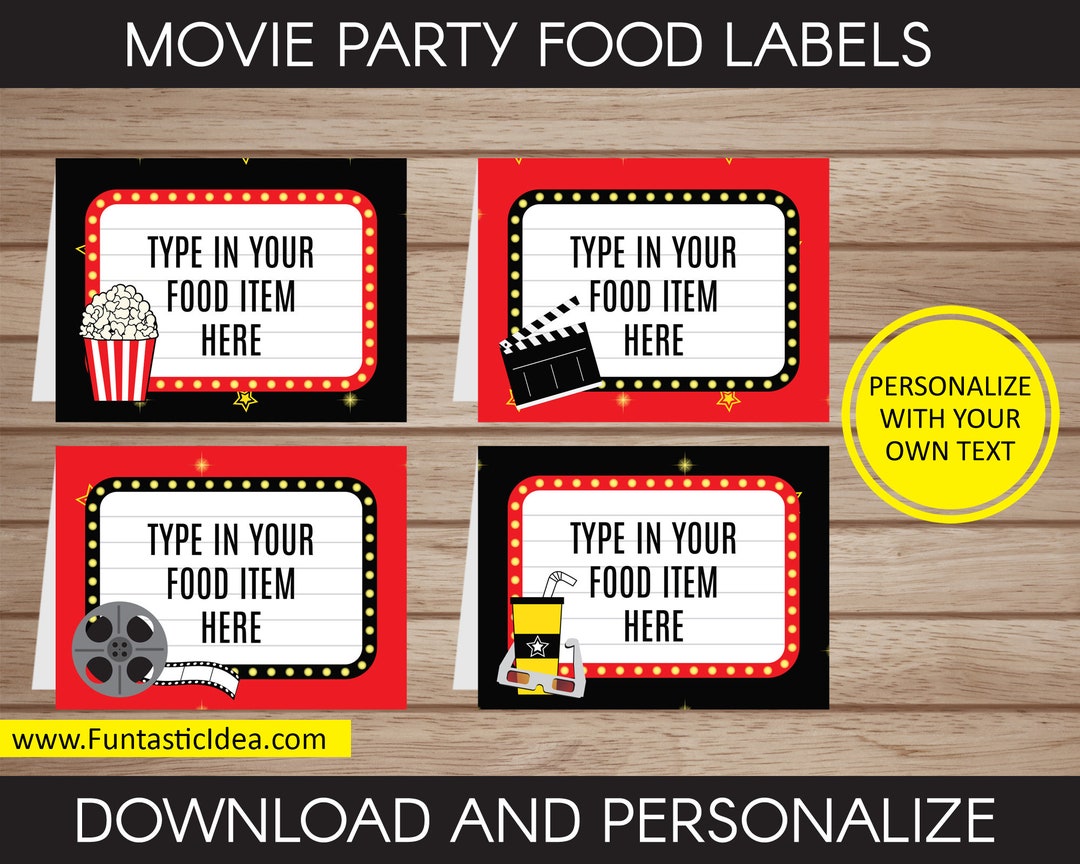 Movie Themed Party Food Labels, Movie Place Cards, Movie Tent Cards ...