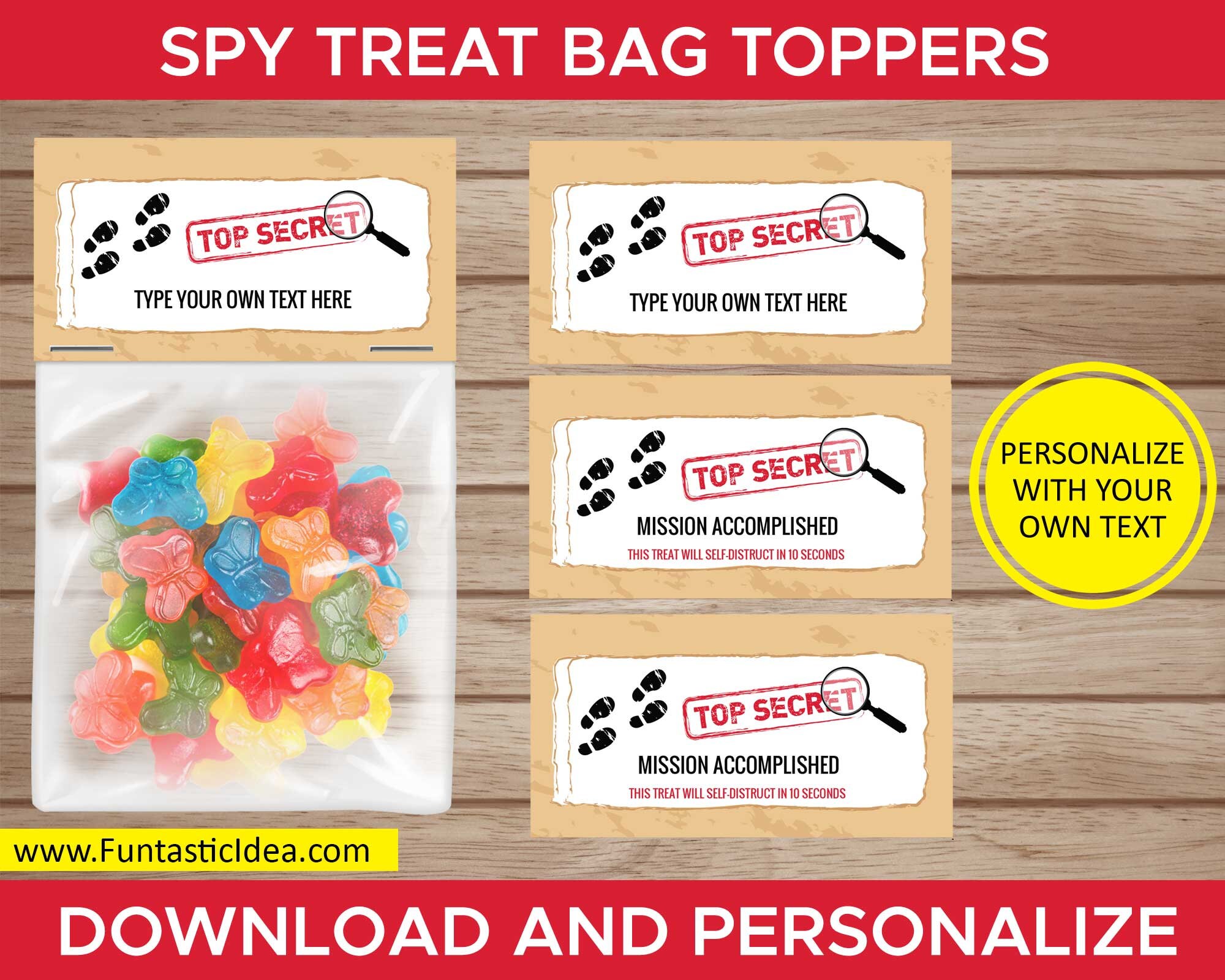 Spy / Secret Agent Treat Bag Toppers, Spy Favor Bag Toppers, Spy Party ...