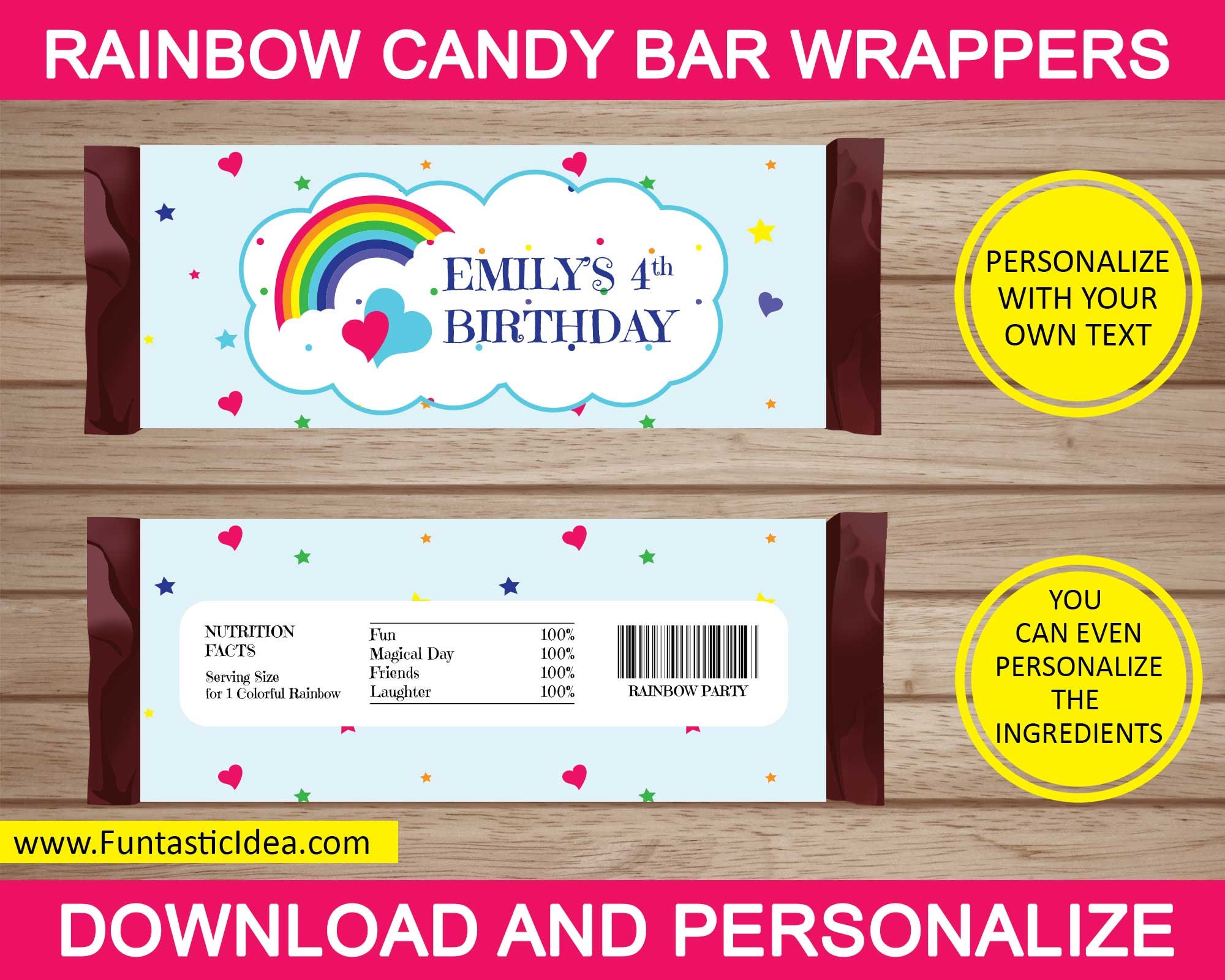Rainbow Party Candy Bar Wrappers - Rainbow Favor, Chocolate Labels ...