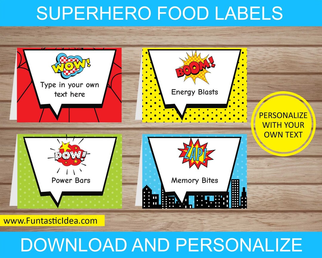Superhero Food Labels, Superhero Place Cards, Superhero Tent Cards ...