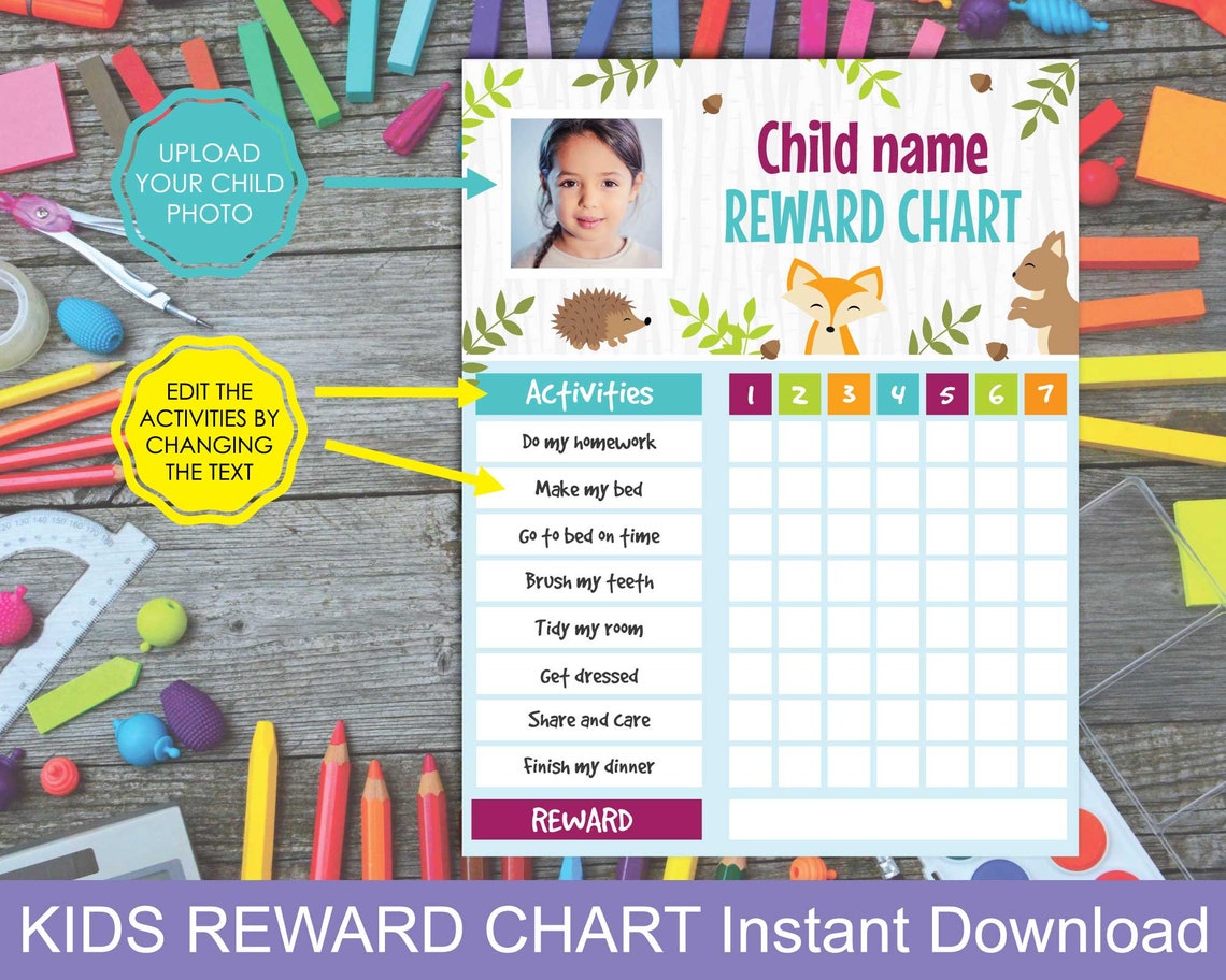 Personalized Reward Chart for Kids Printable Reward Chart Reward Chart ...
