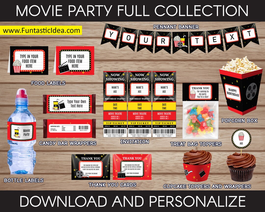The Ultimate Movie Themed Party Kit, Movie Birthday Party Package ...