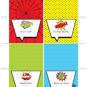 Superhero Food Labels, Superhero Place Cards, Superhero Tent Cards ...
