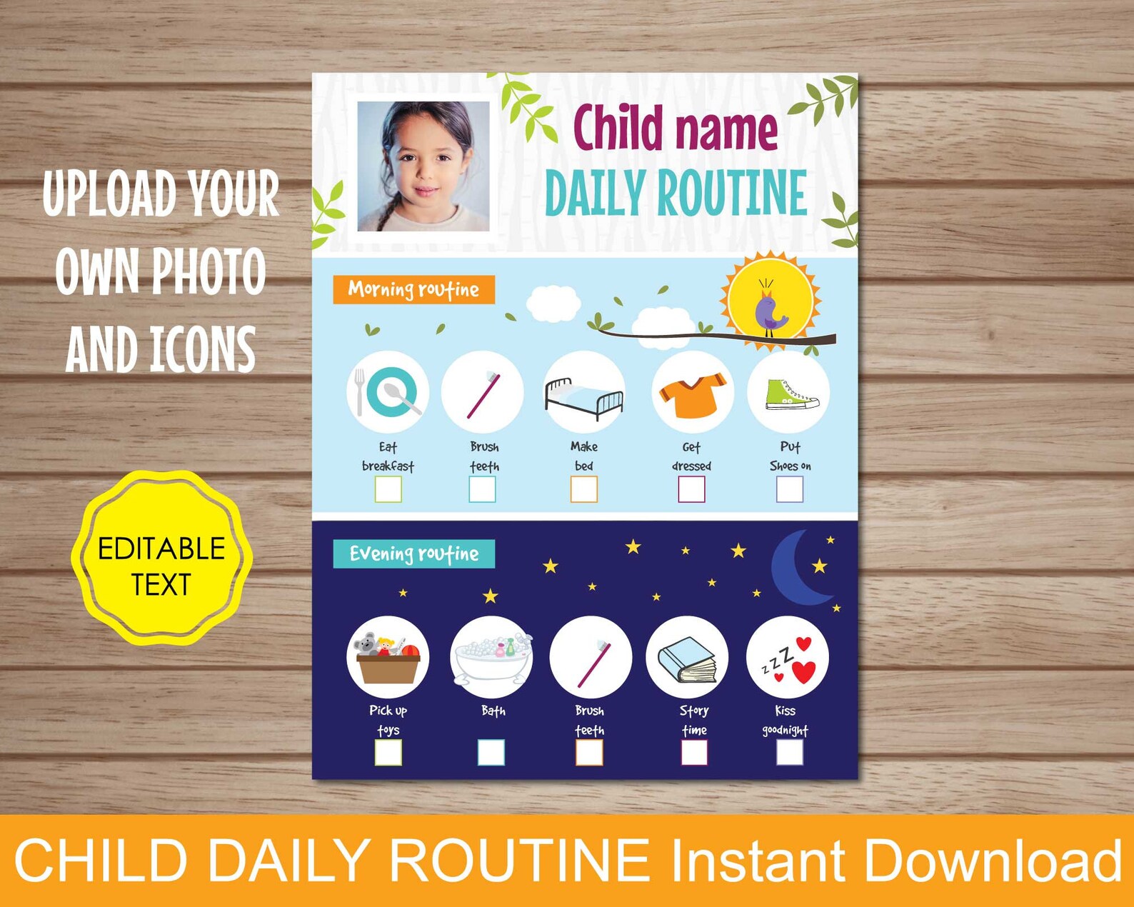 Editable Kids Daily Responsibility Chart Chore Chart Printable ...