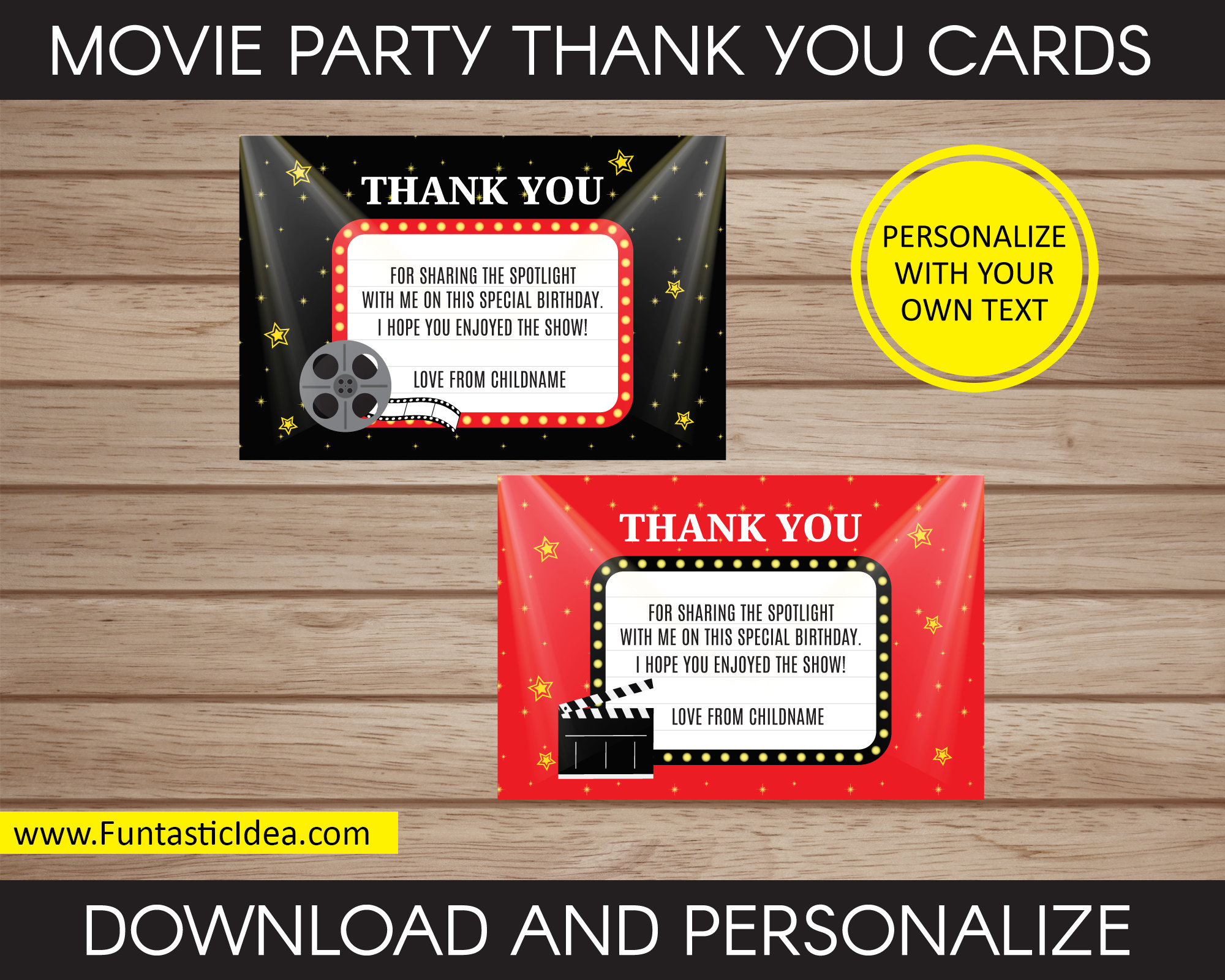 Movie Party Thank You Cards, Movie Party Thank You Notes, Movie Party ...