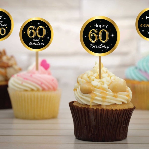 60th Cupcake Toppers - Etsy