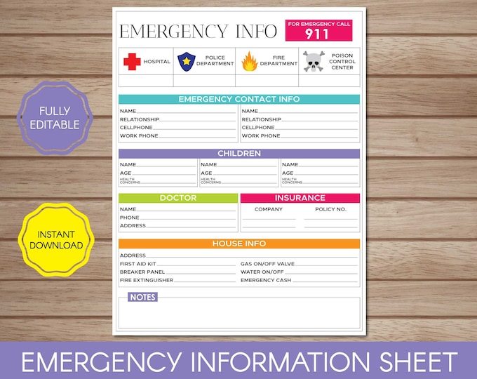 Emergency Information Sheet Emergency Contact Information for ...