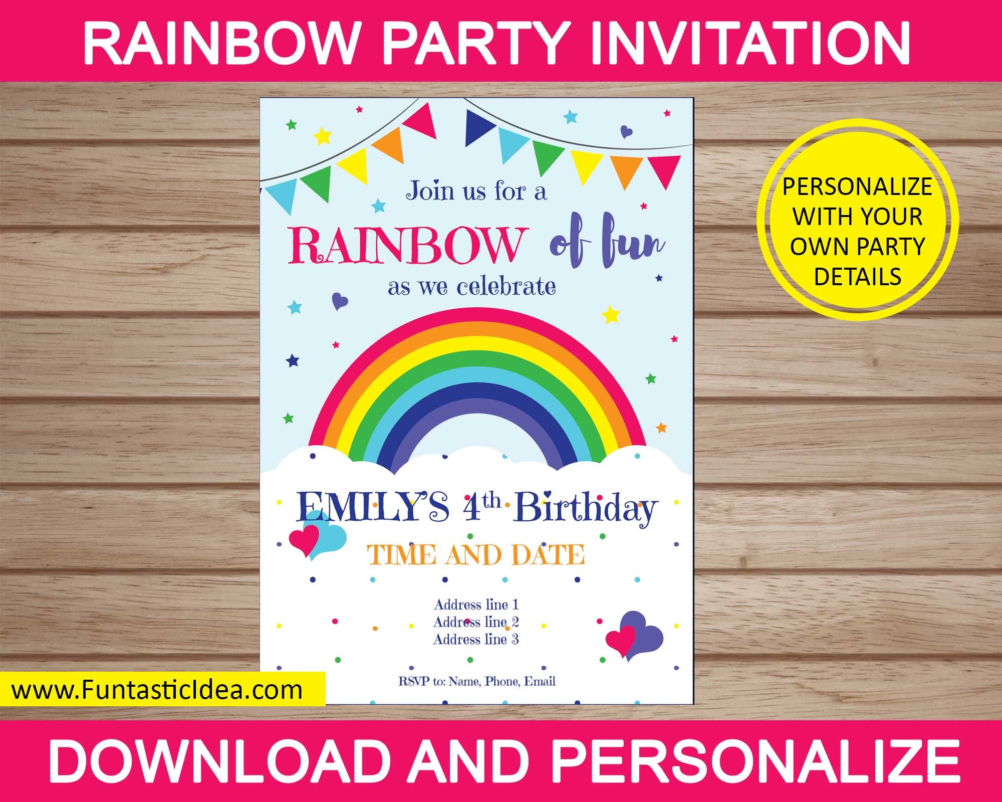 Rainbow Birthday Invitation, Rainbow Party Invitation, Rainbow ...