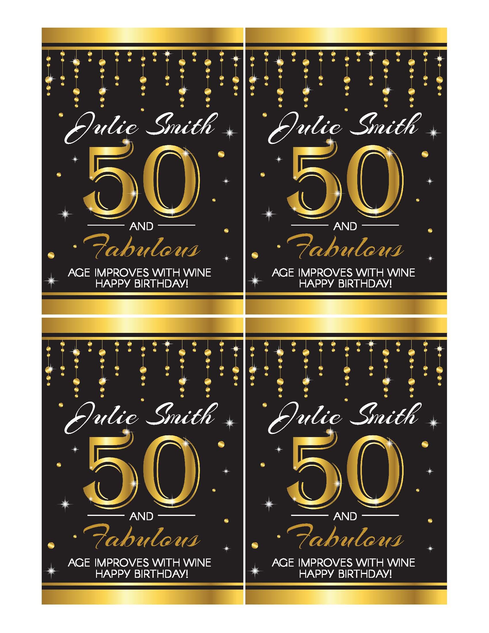 50th Birthday Wine Labels, 50th Party Wine Bottle Labels , Personalized ...