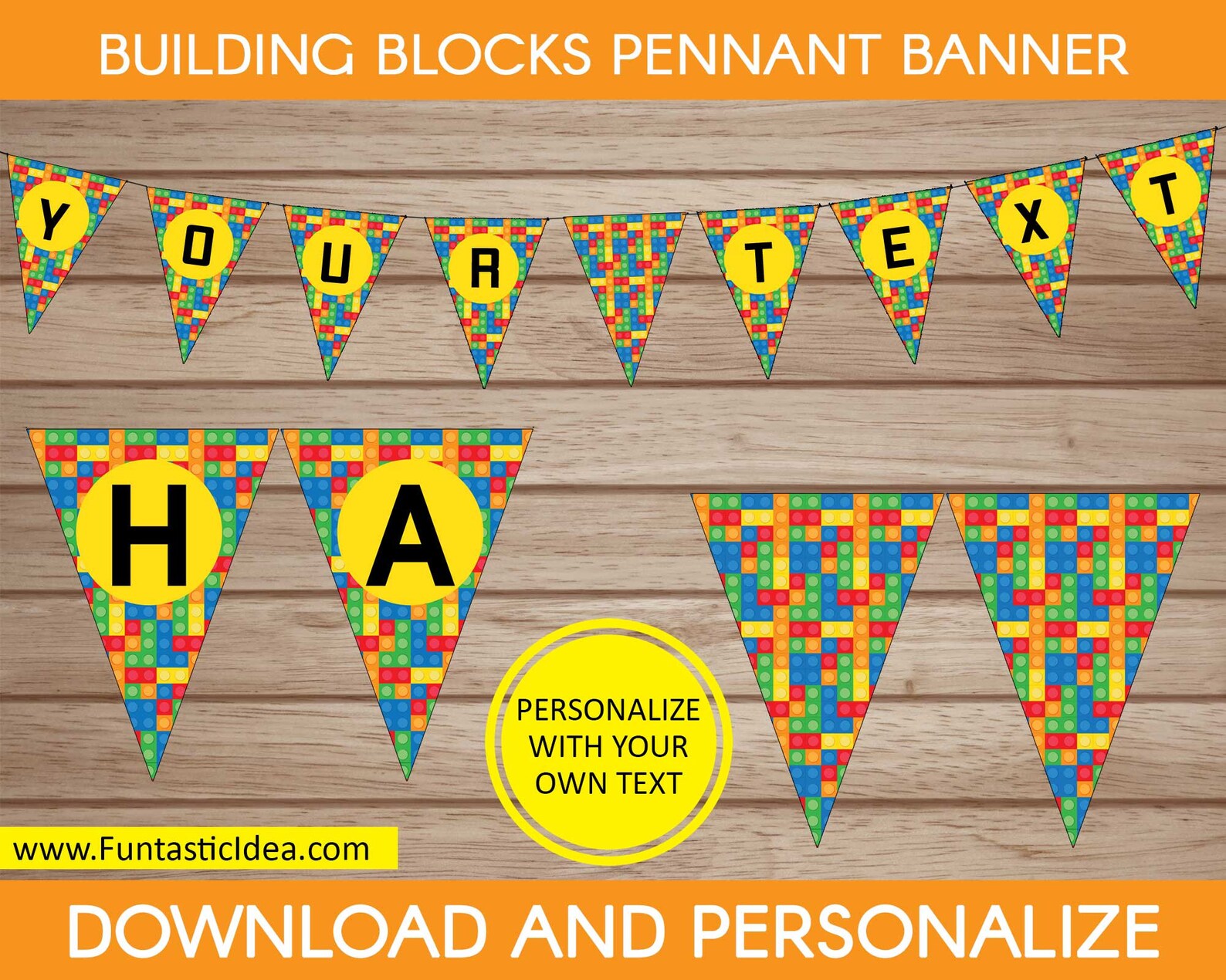 Building Blocks Pennant Banner, Building Blocks Party Banner, Building ...