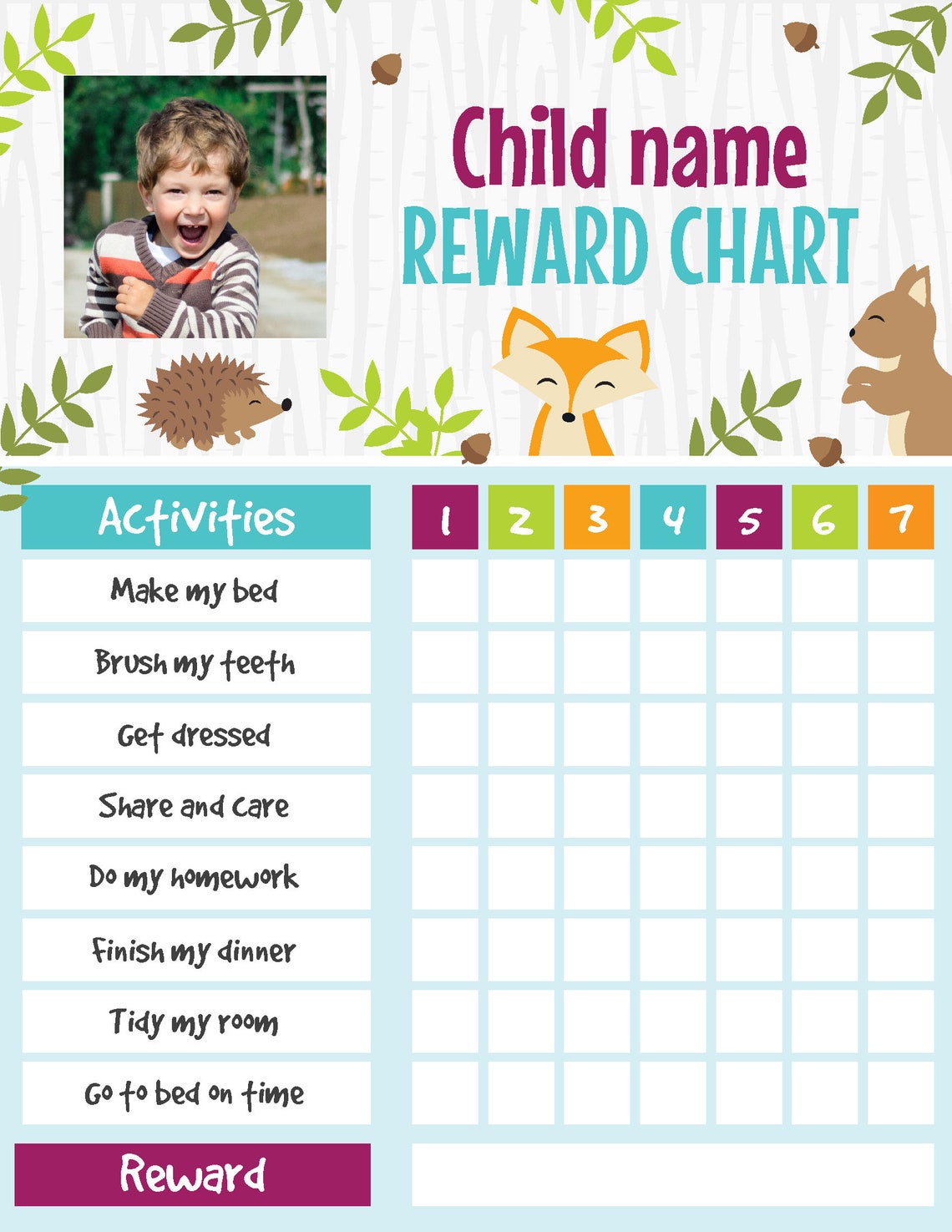 Personalized Reward Chart for Kids Printable Reward Chart Reward Chart ...