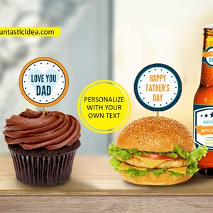 Fathers Day Cupcake Toppers, Fathers Day Burger Toppers, Gift for Dad ...