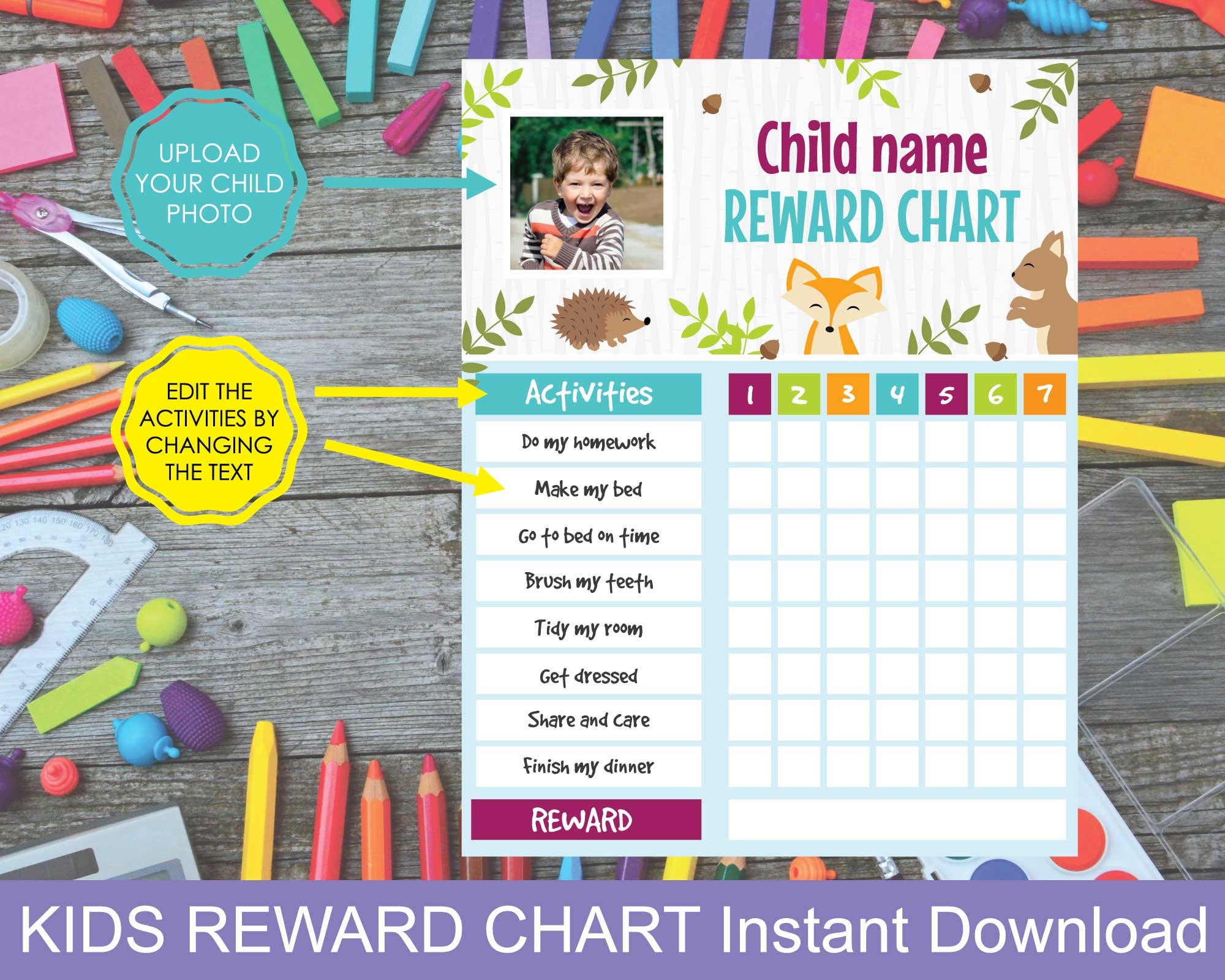 Personalized Reward Chart for Kids Printable Reward Chart Reward Chart ...