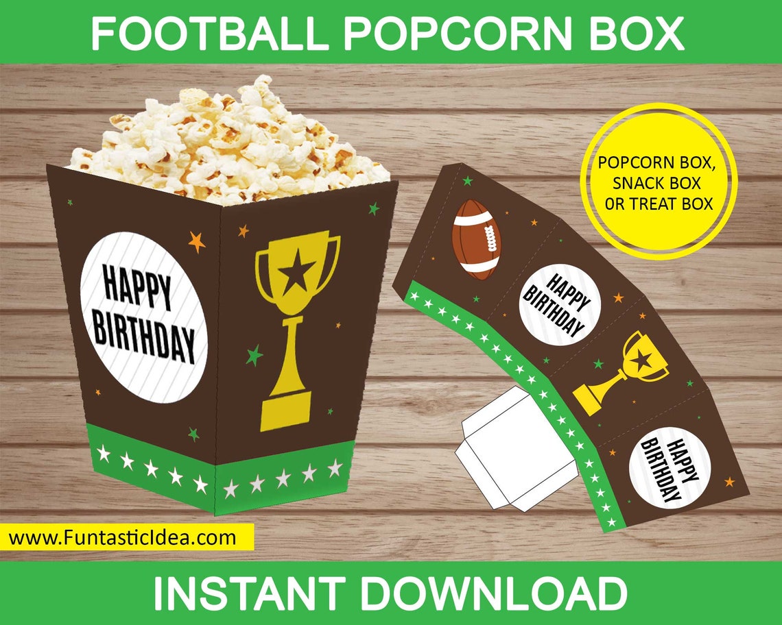 Football Party Popcorn Boxes, Football Popcorn Containers, Football ...