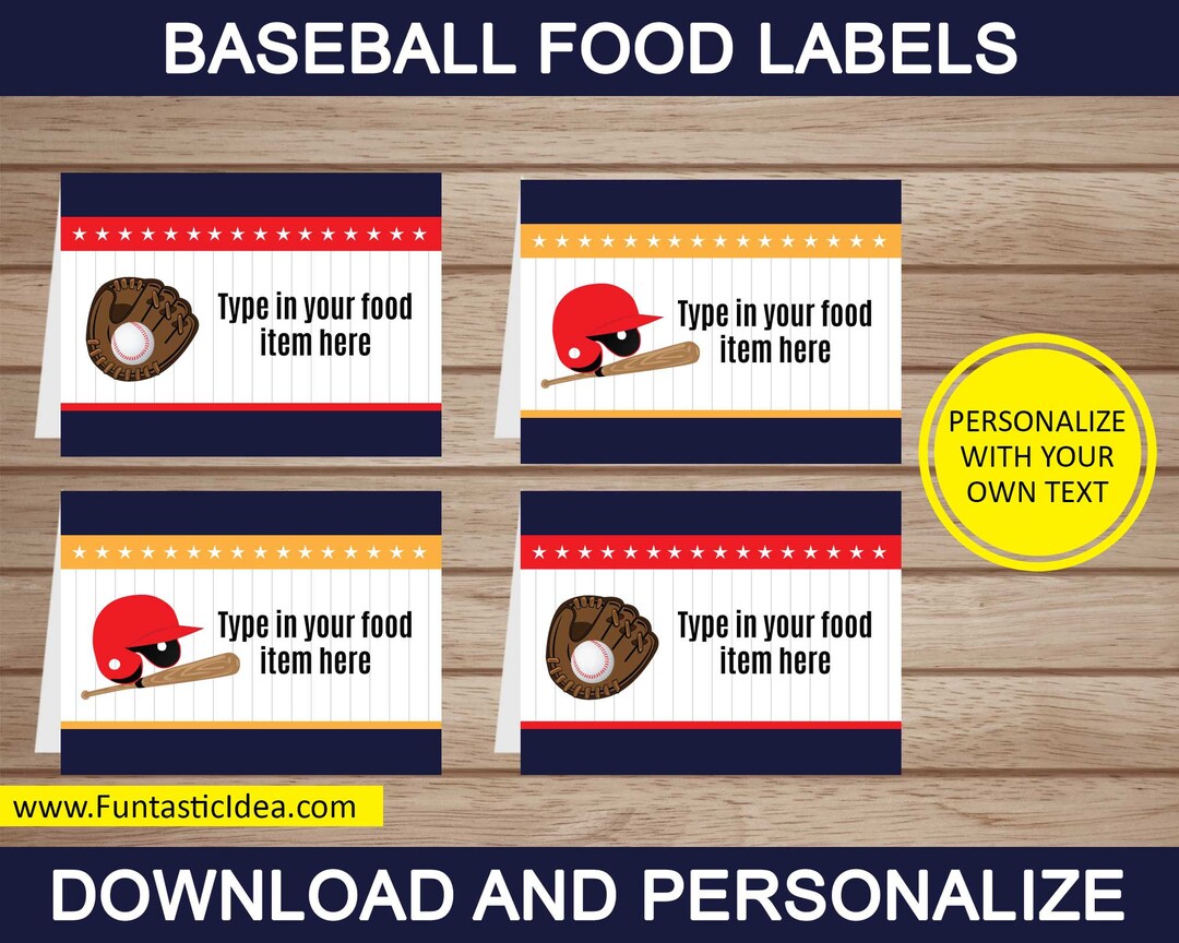 Baseball Party Food Labels, Baseball Place Cards, Baseball Tent Cards ...