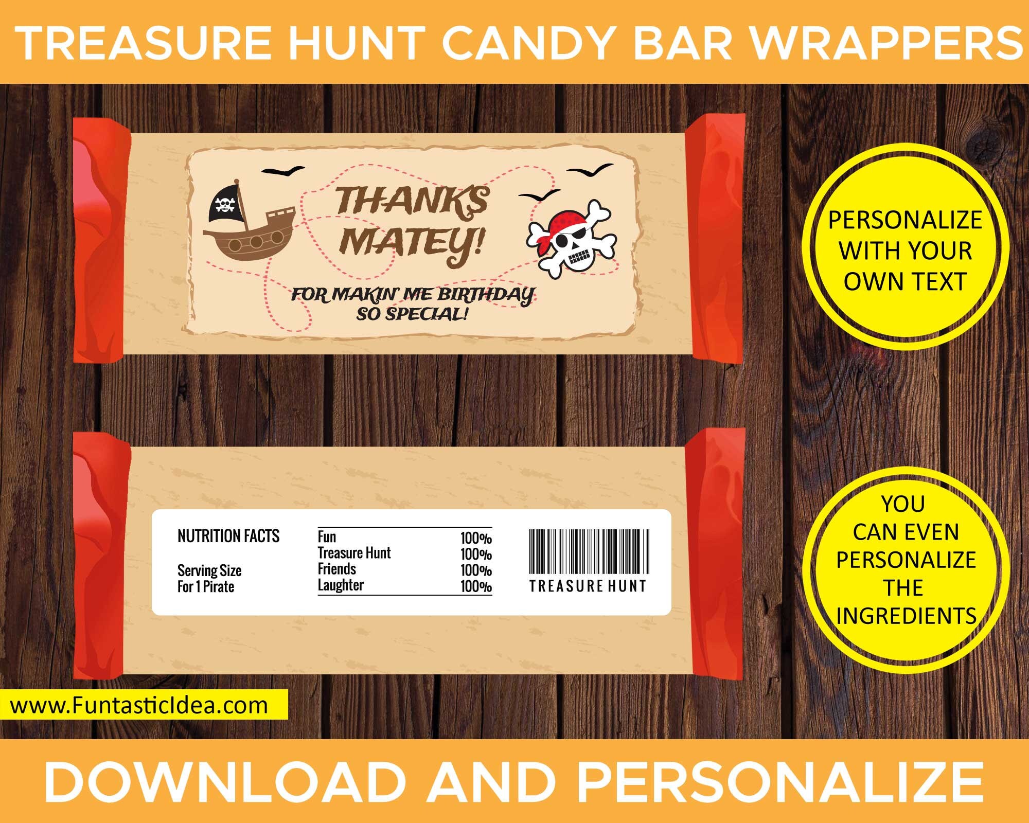 Treasure Hunt Candy Bar Wrappers - Treasure Hunt Favor, Chocolate ...