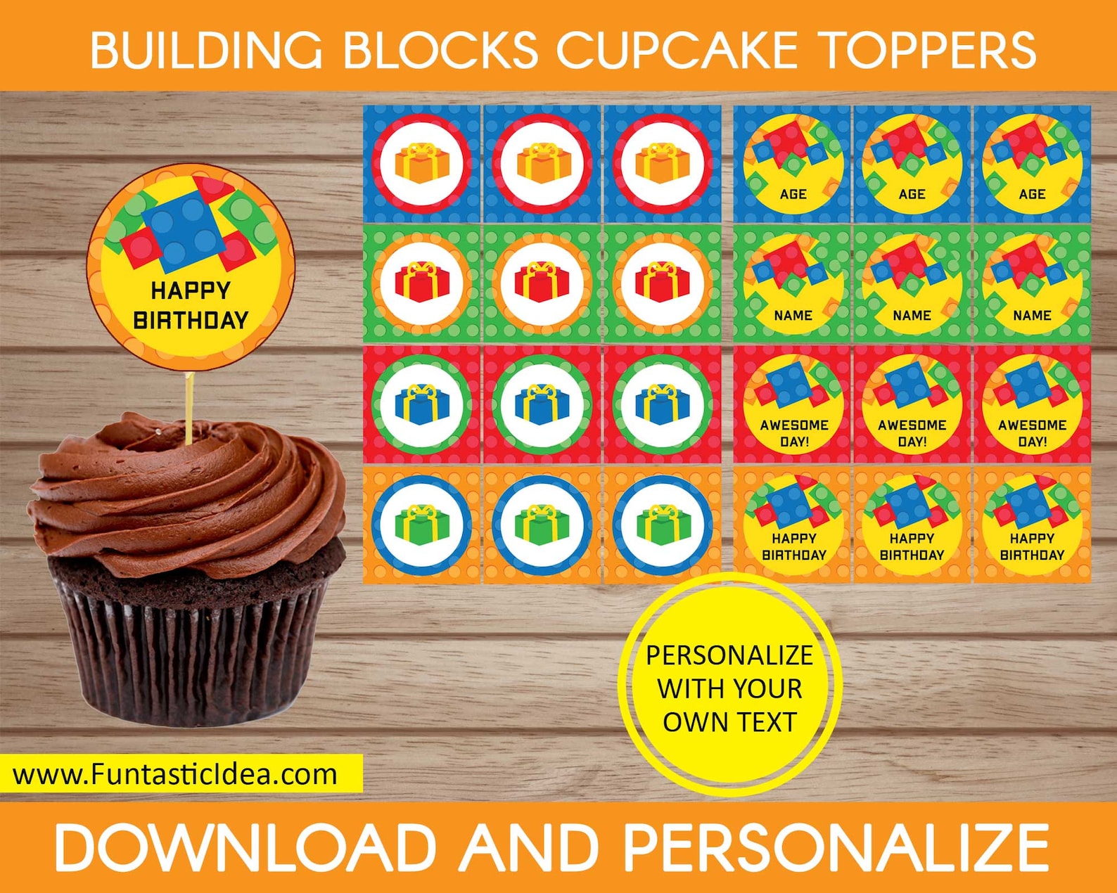 Building Blocks Birthday Cupcake Toppers, Building Blocks Circles ...