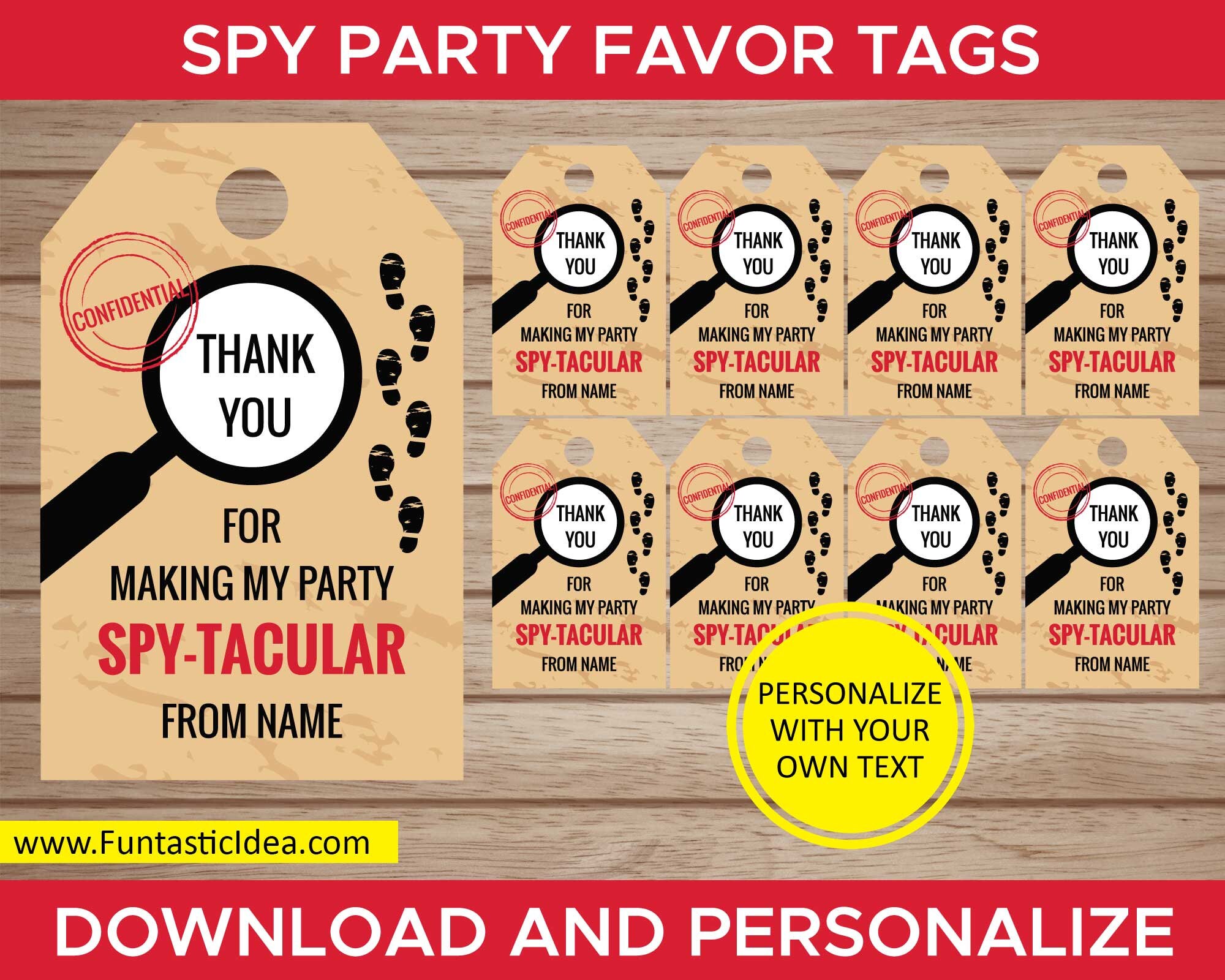Spy / Secret Agent Favor Tags, Spy Favor Bag Topprs, Spy Party ...