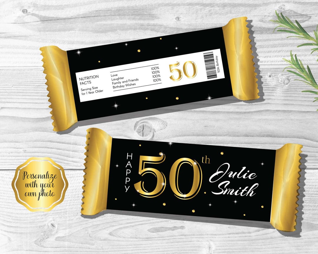 50th Candy Bar Wrapper, 50 Candy Bar Wrapper, Black & Gold | Bundle ...