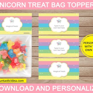 Unicorn Treat Bag Toppers, Unicorn Favor Bag Toppers, Unicorn Party ...