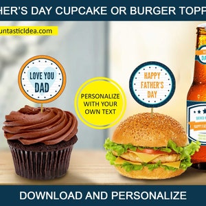 Fathers Day Cupcake Toppers, Fathers Day Burger Toppers, Gift for Dad ...