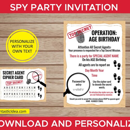 Spy / Secret Agent Birthday Invitation Spy Party Invitation - Etsy