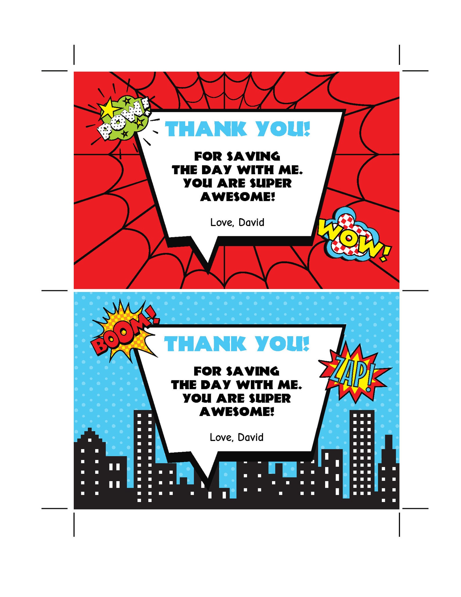 Super Hero Thank You Cards, Super Hero Thank You Notes, Superhero Thank ...